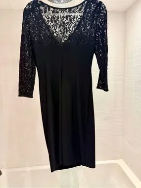 Evan Picone | Dresses | Evan Picone Black Lace Yoke Draped Sheath Dress ...